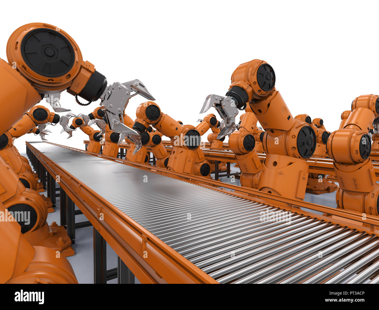 Automation industry concept with 3d rendering robot assembly line in factory Stock Photo - Alamy