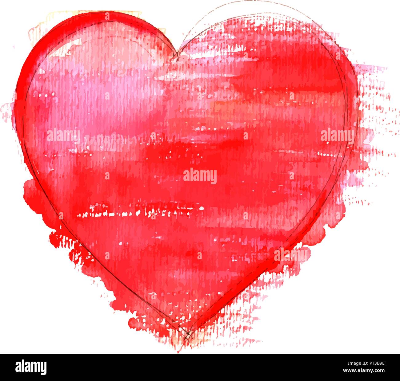 A vector watercolour drawing of a vibrant red heart on a white ...