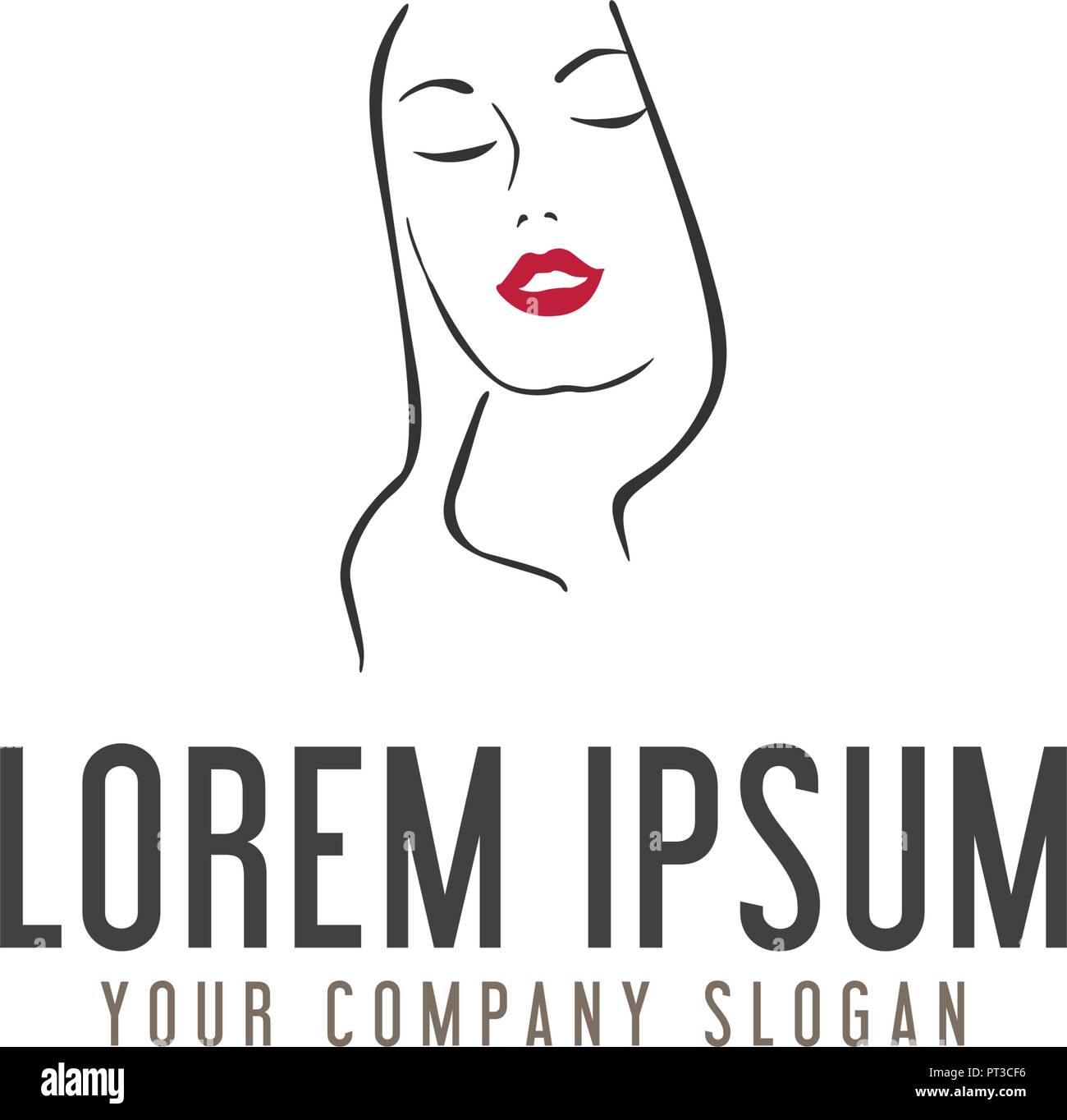 beauty woman with red lips logo design concept template Stock Vector ...