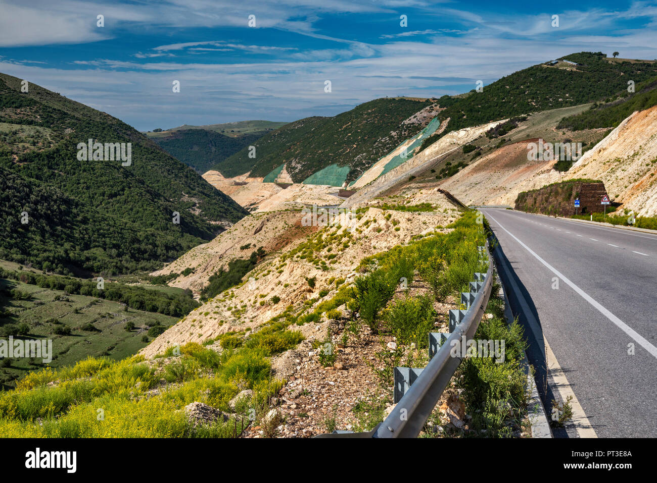 Recently built new highway SH4, Vjoses (Vjose) river valley, near town ...