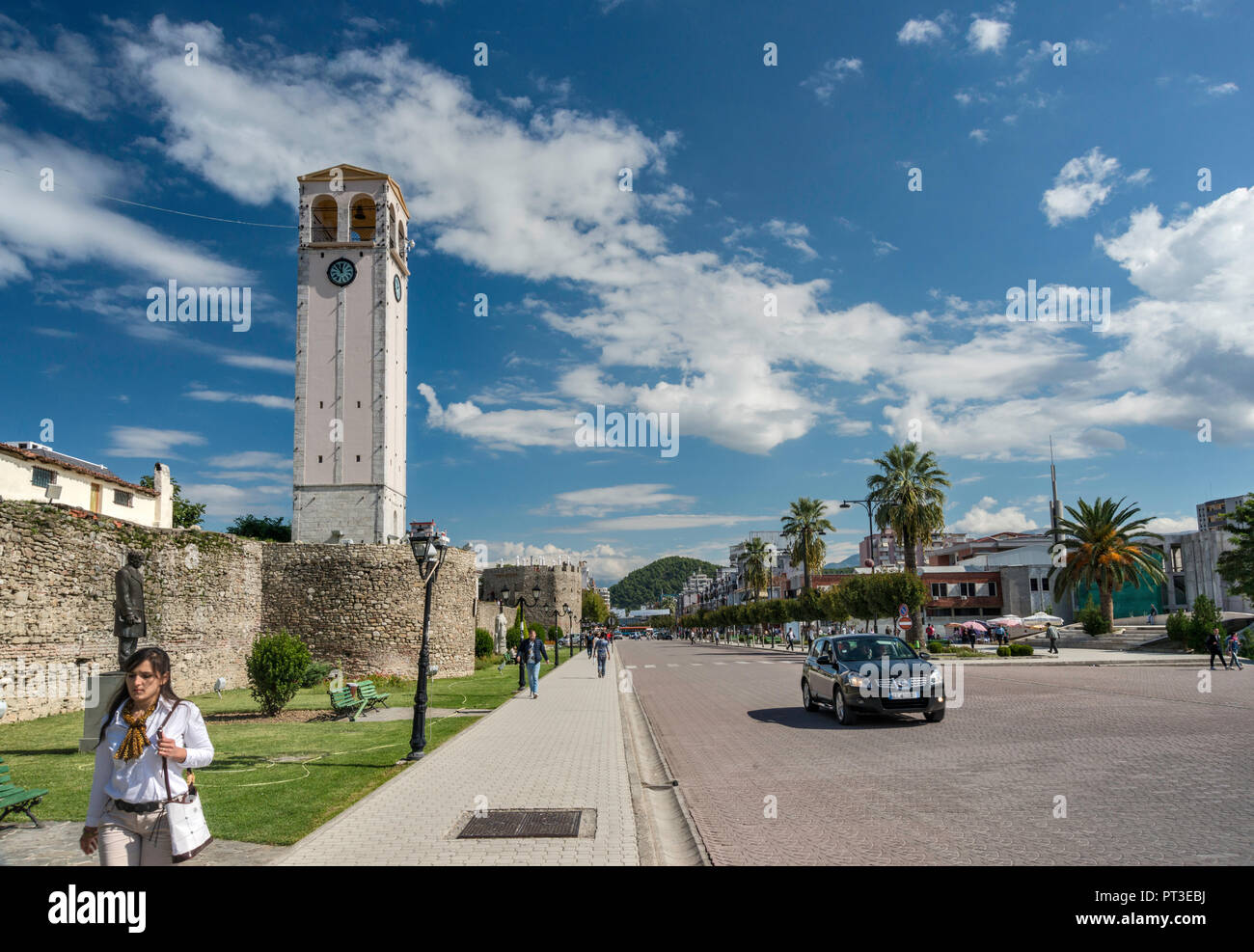 Roman defensive walls, rebuilt by Ottomans in 1466, clock tower, 1899 ...