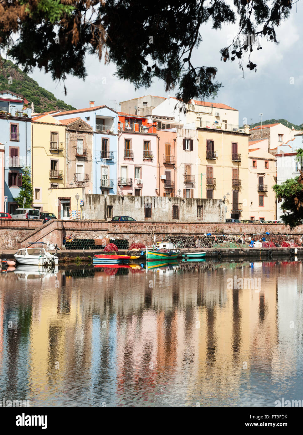 Colourful houses along Bosa waterfront Stock Photo - Alamy