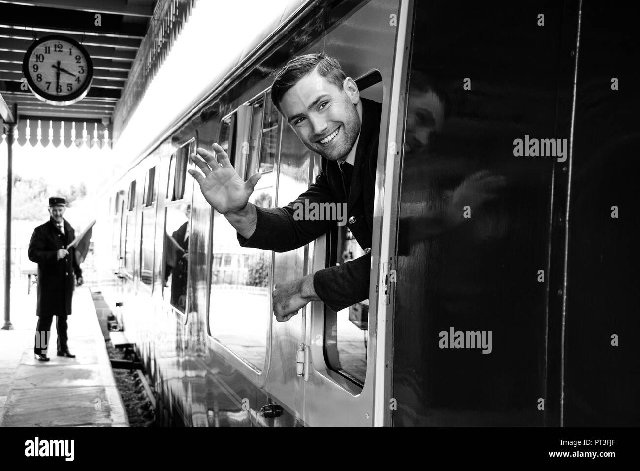 Man reflection train window Black and White Stock Photos & Images - Alamy