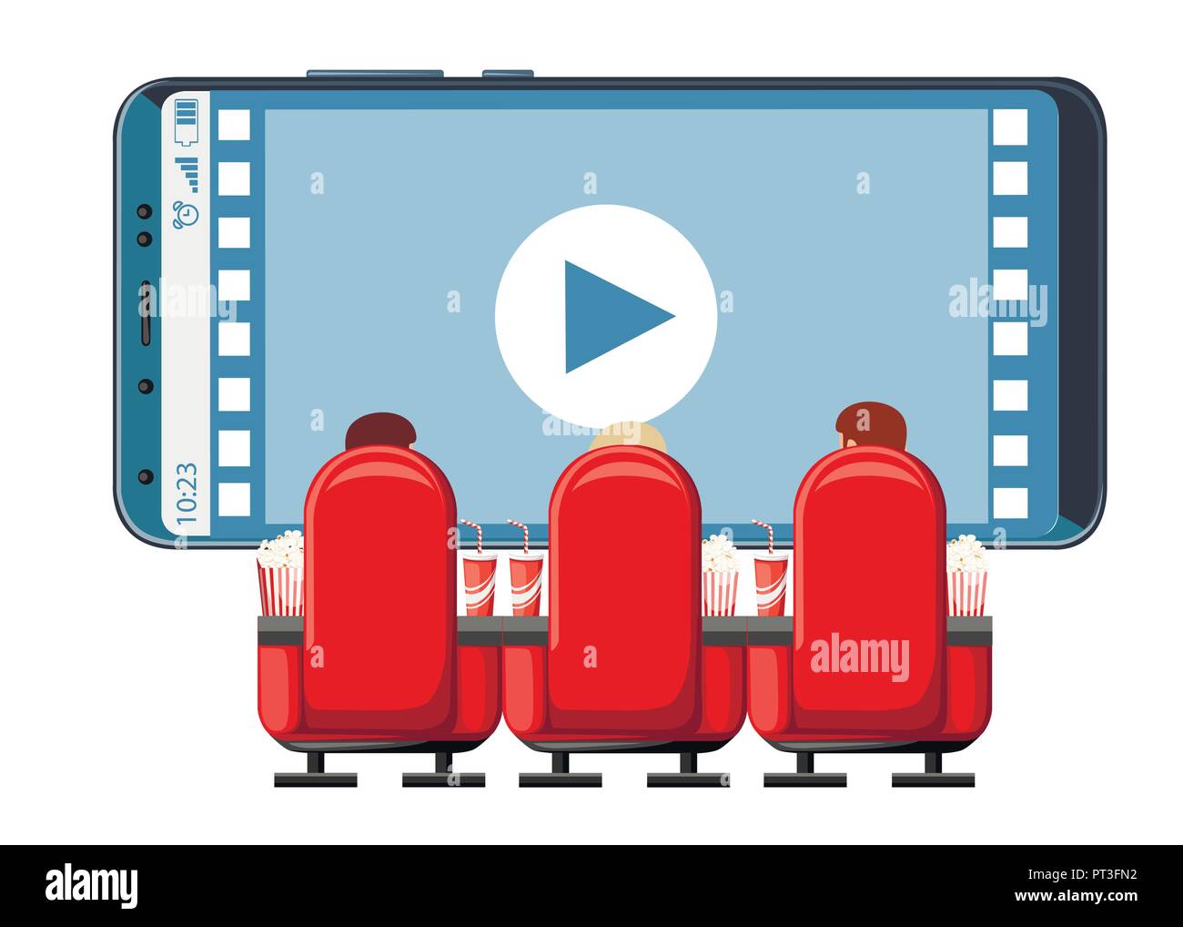 Pocket cinema concept design. Digital colorful film strip with play ...