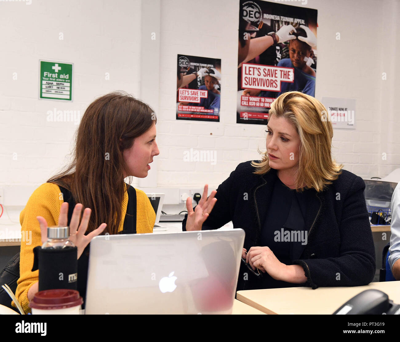 04/10/2018. London, United Kingdom. Penny Mordaunt visits DEC HQ ...