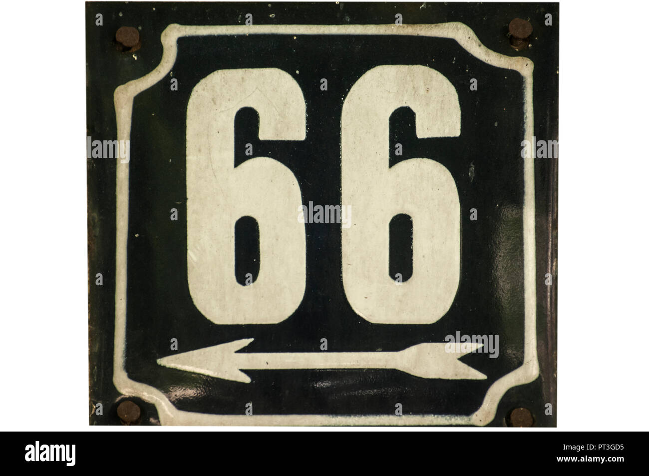 Weathered grunge square metal enameled plate of number of street ...