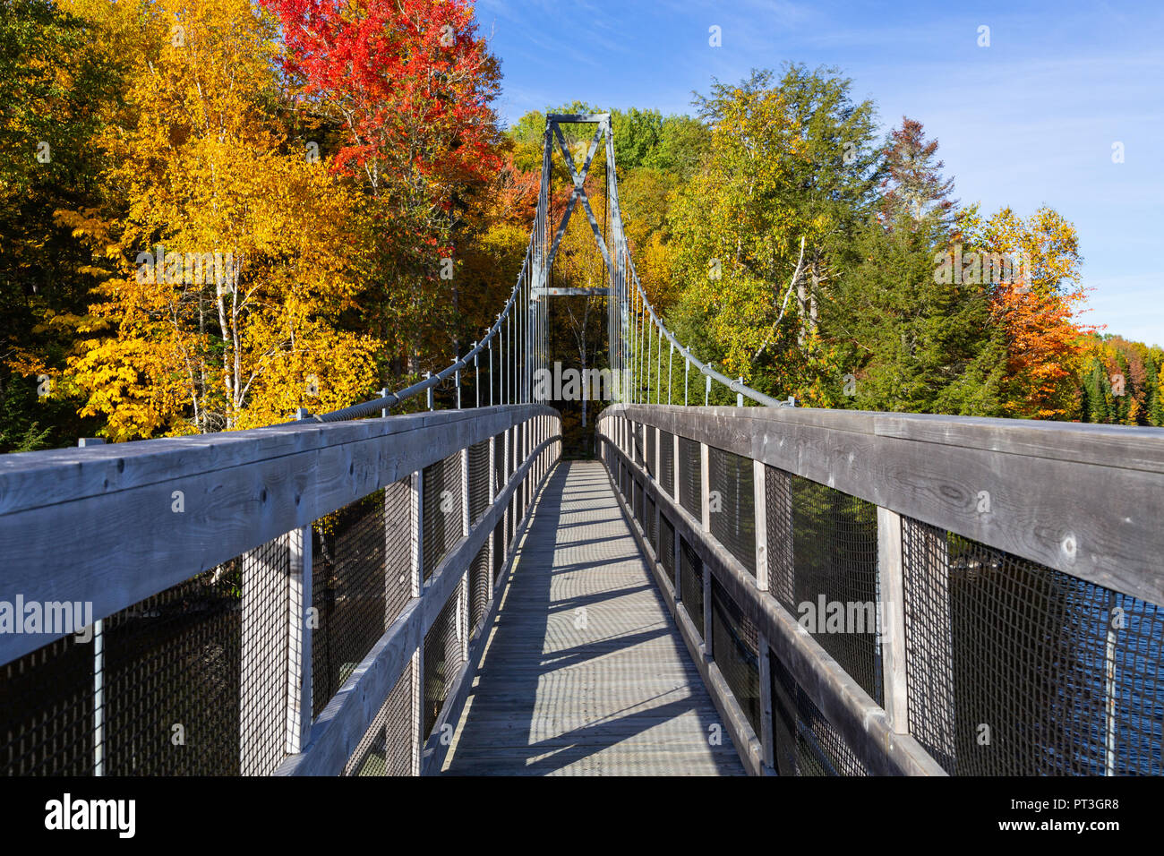 Close up of the wooden footbridge on the Shogomoc Walking Bridge Trail ...