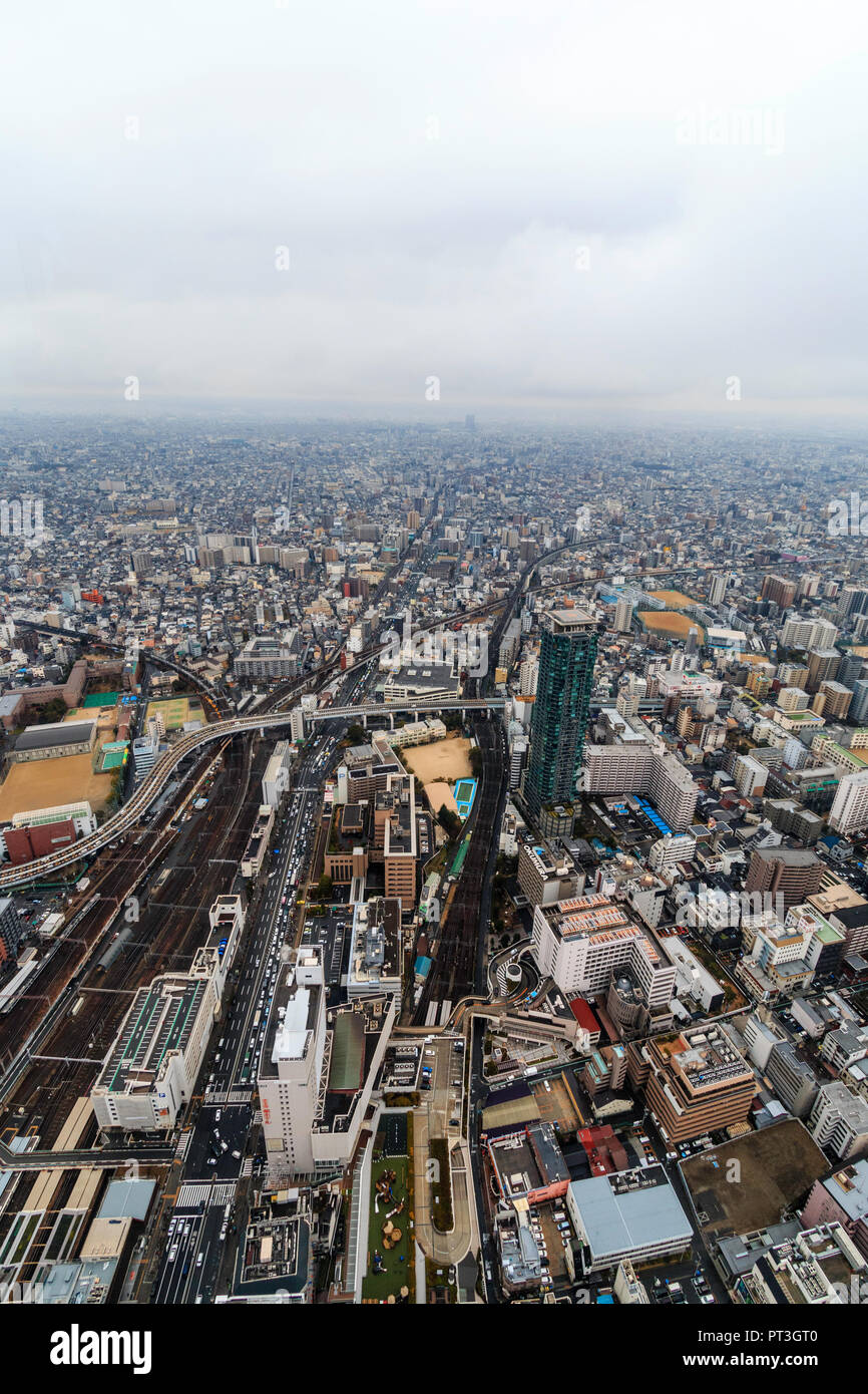 Aerial view of Osaka City from the 300 meter high Abstract Harkus ...