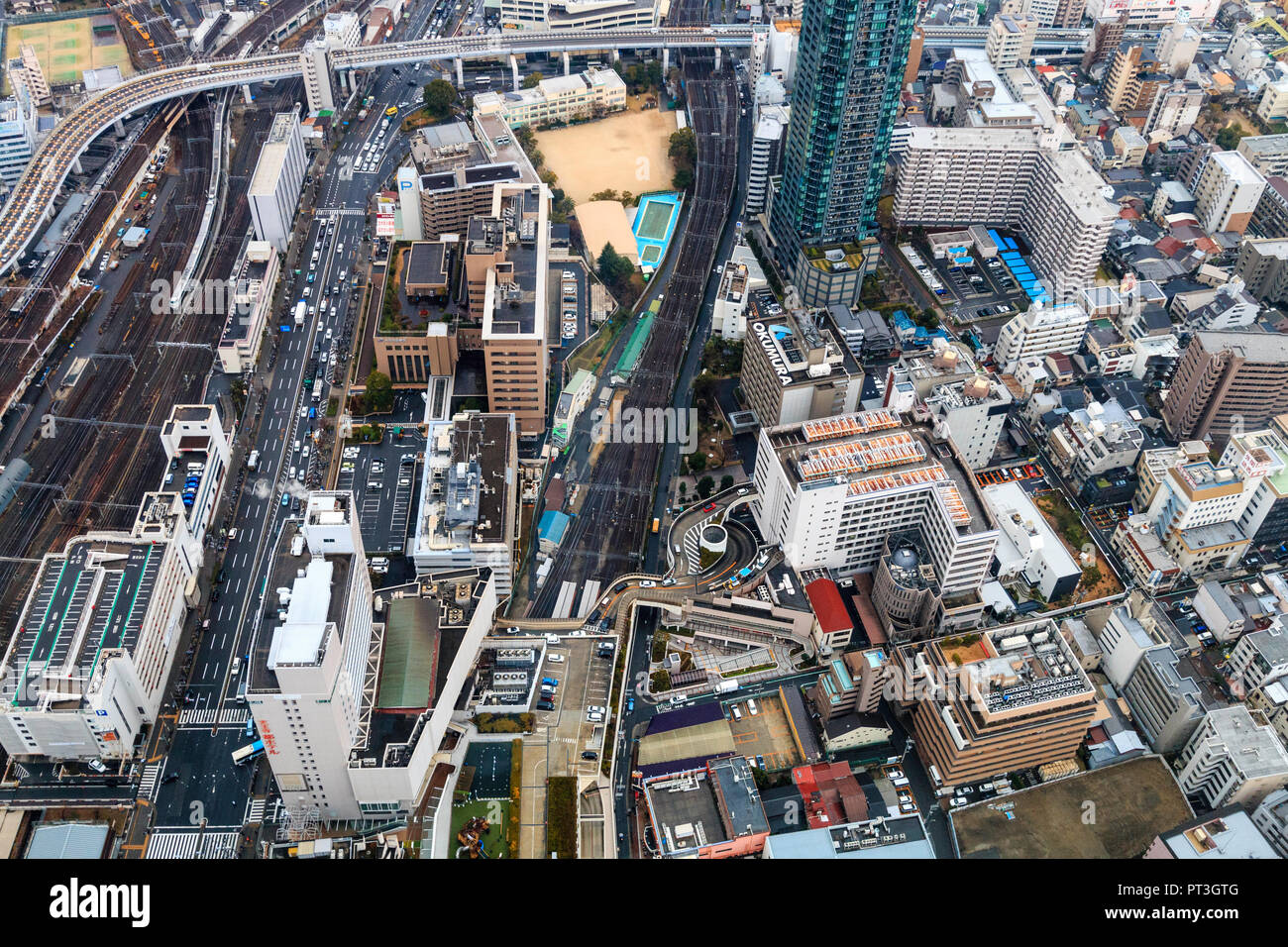 Aerial view of Osaka City from the 300 meter high Abstract Harkus ...