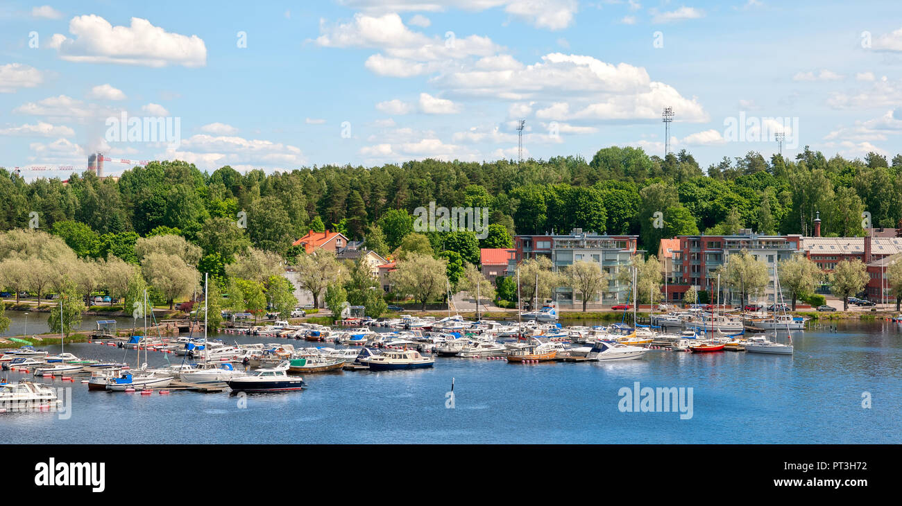 LAPPEENRANTA, FINLAND - JUNE 15, 2016: Summer landscape with boats in ...