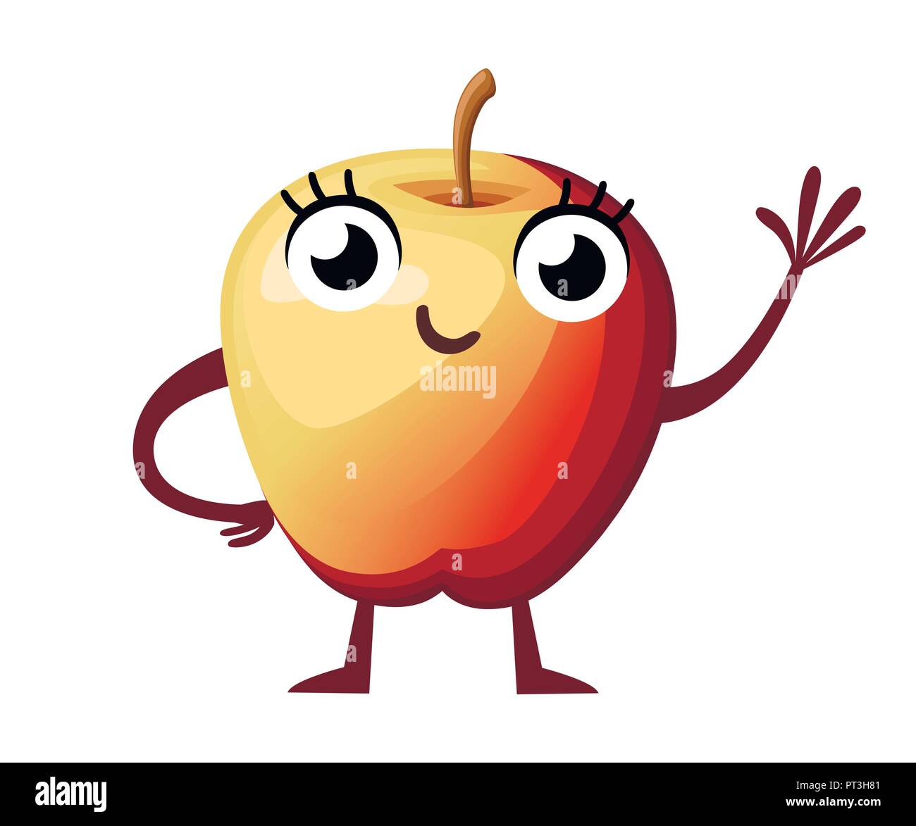 Yellow apple mascot. Cartoon character design. Smiling apple waving a ...