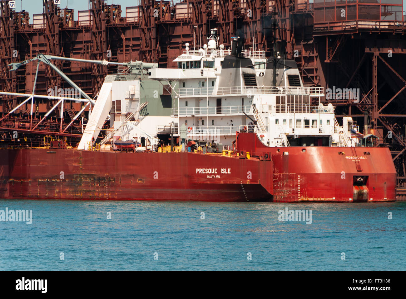 Two Harbors Breakwater ships in port loading ore Stock Photo - Alamy