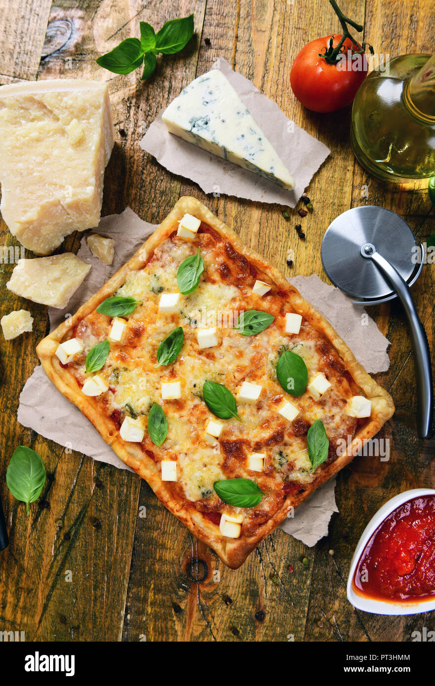 Homemade four cheese pizza Stock Photo - Alamy