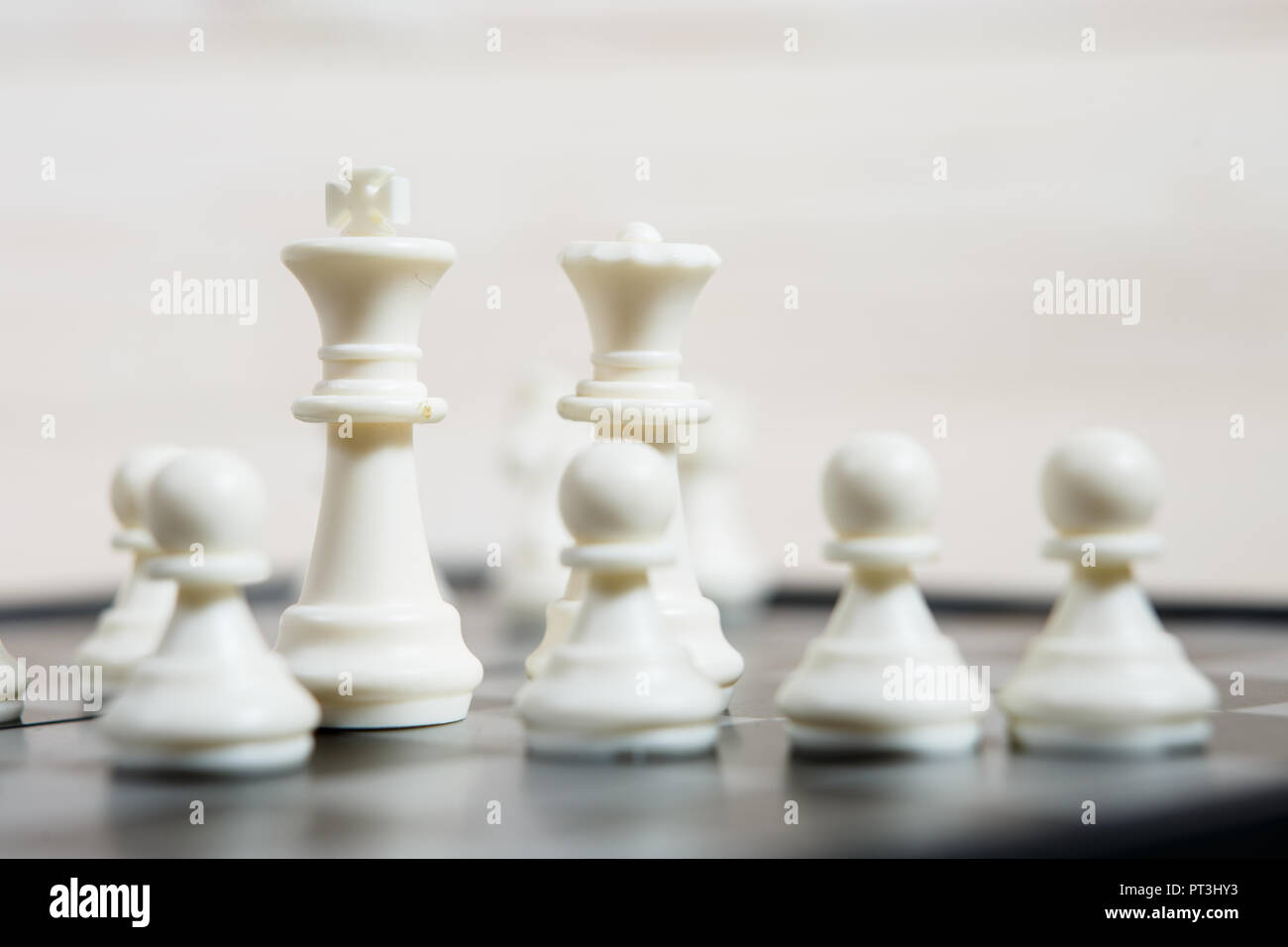Black and White chess setup on dark background . Leader and teamwork ...