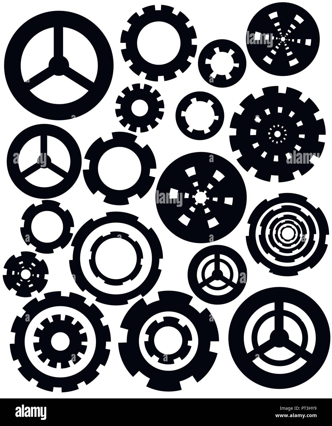 Black silhouette. Collection of gear wheels icons set. Flat vector ...