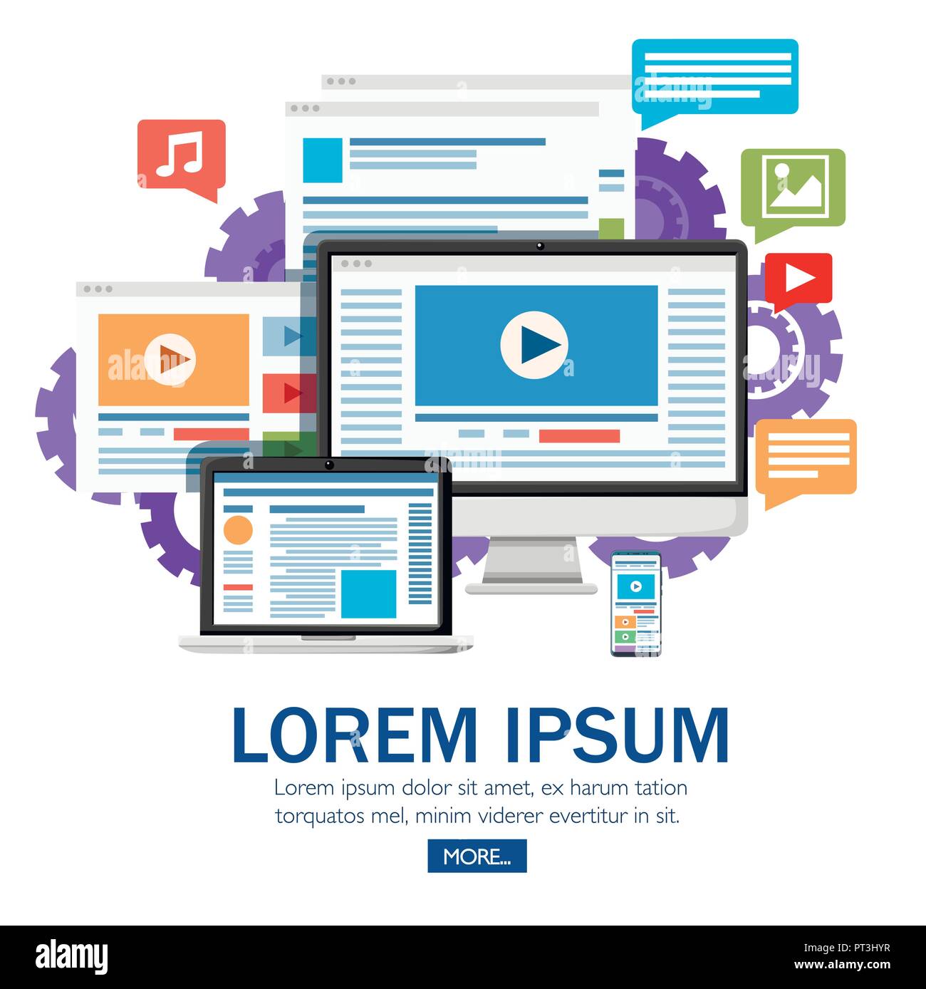 Website development concept. Laptop, monoblock, smartphone ...