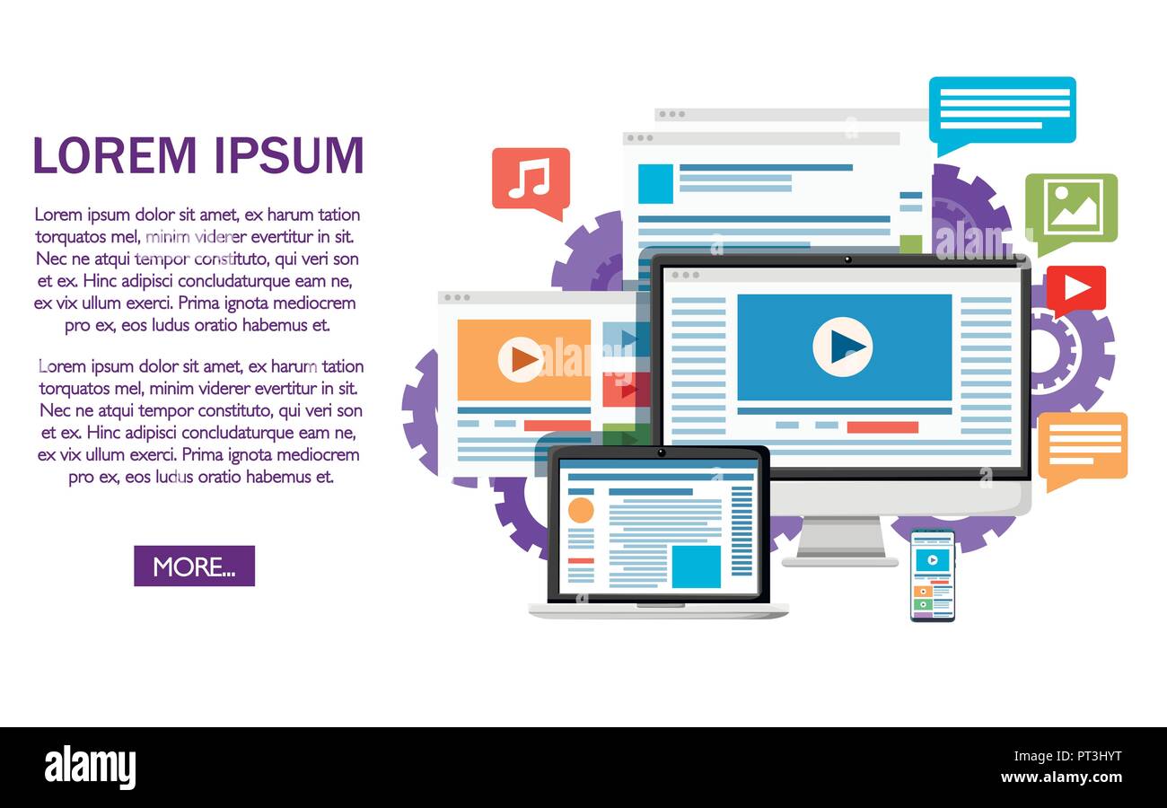 Website development concept. Laptop, monoblock, smartphone ...