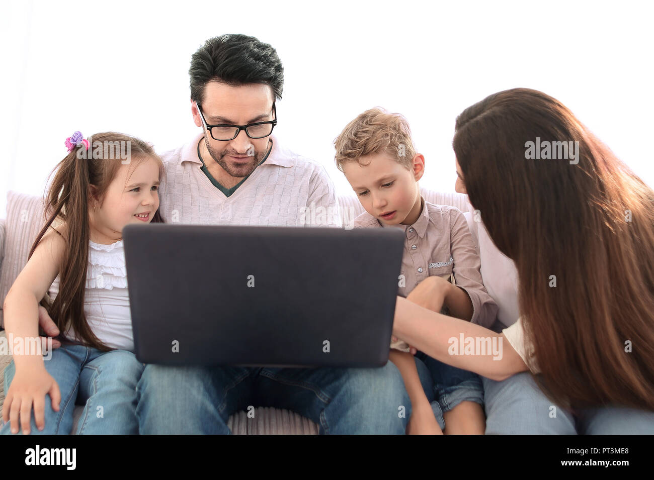 modern family looking at the laptop screen. people and technology Stock ...