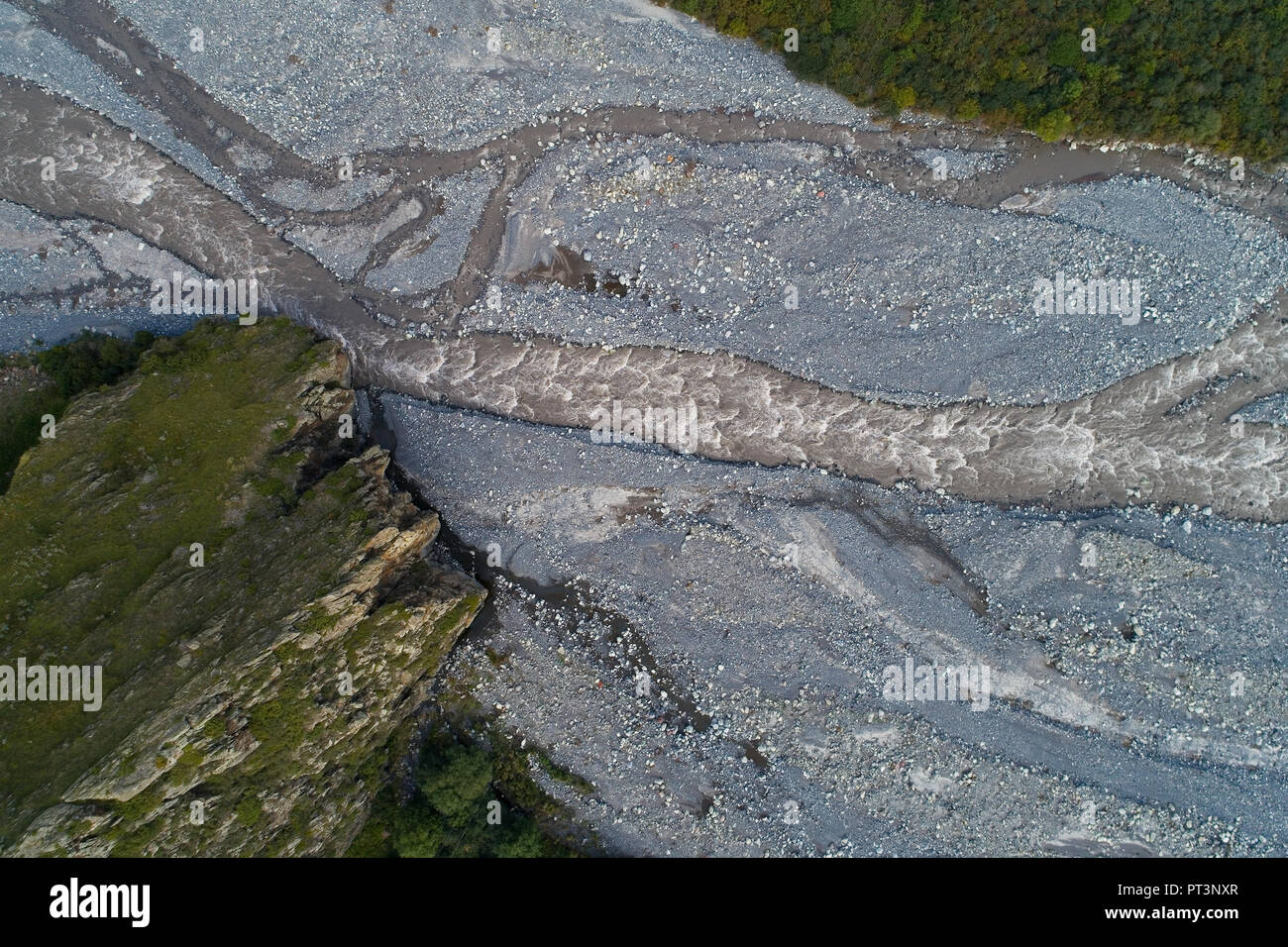 The Terek River flows through the Daryal Gorge. Aerial photography ...