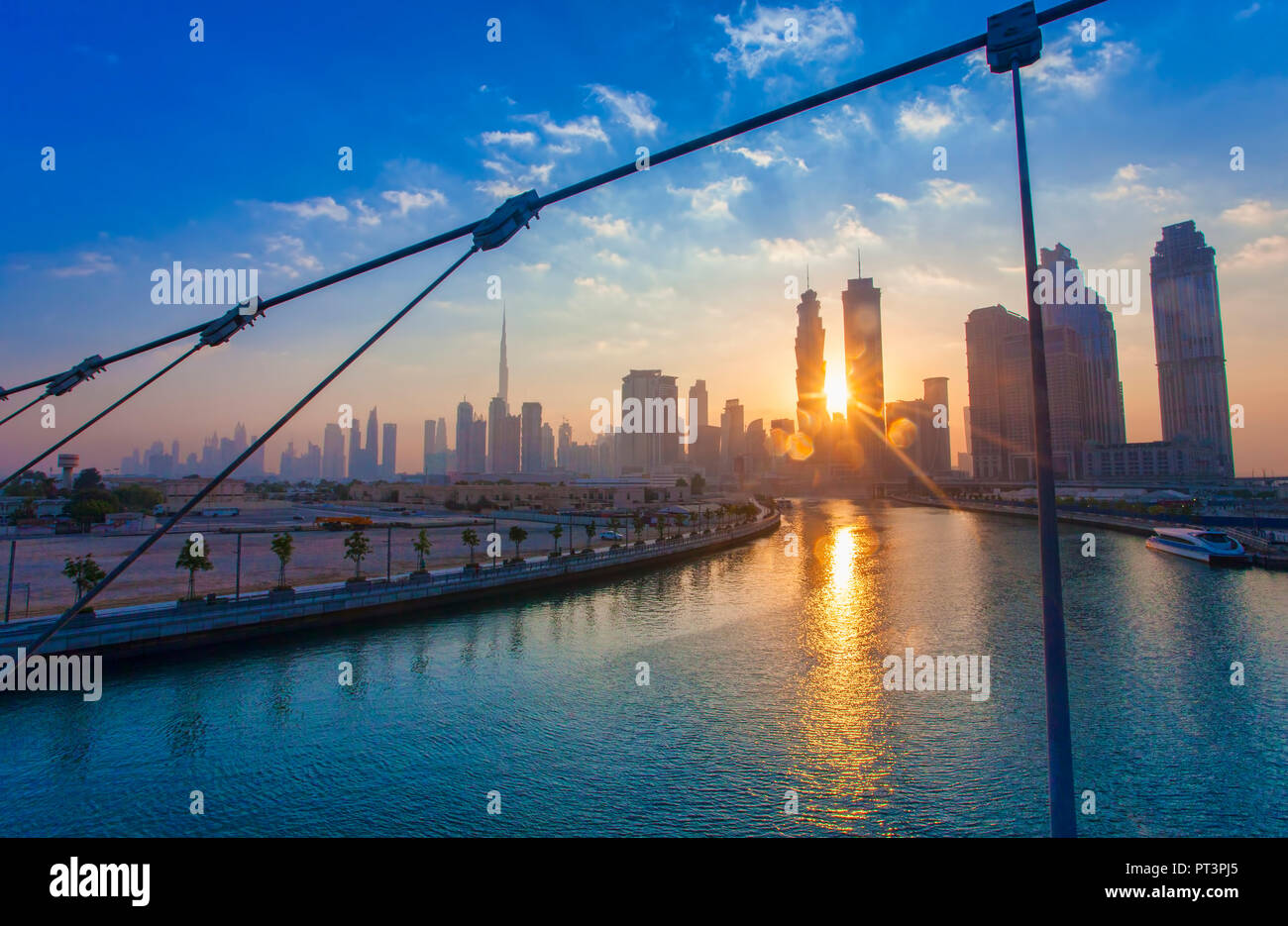 Dubai city skyline in the morning, sunrise Stock Photo - Alamy