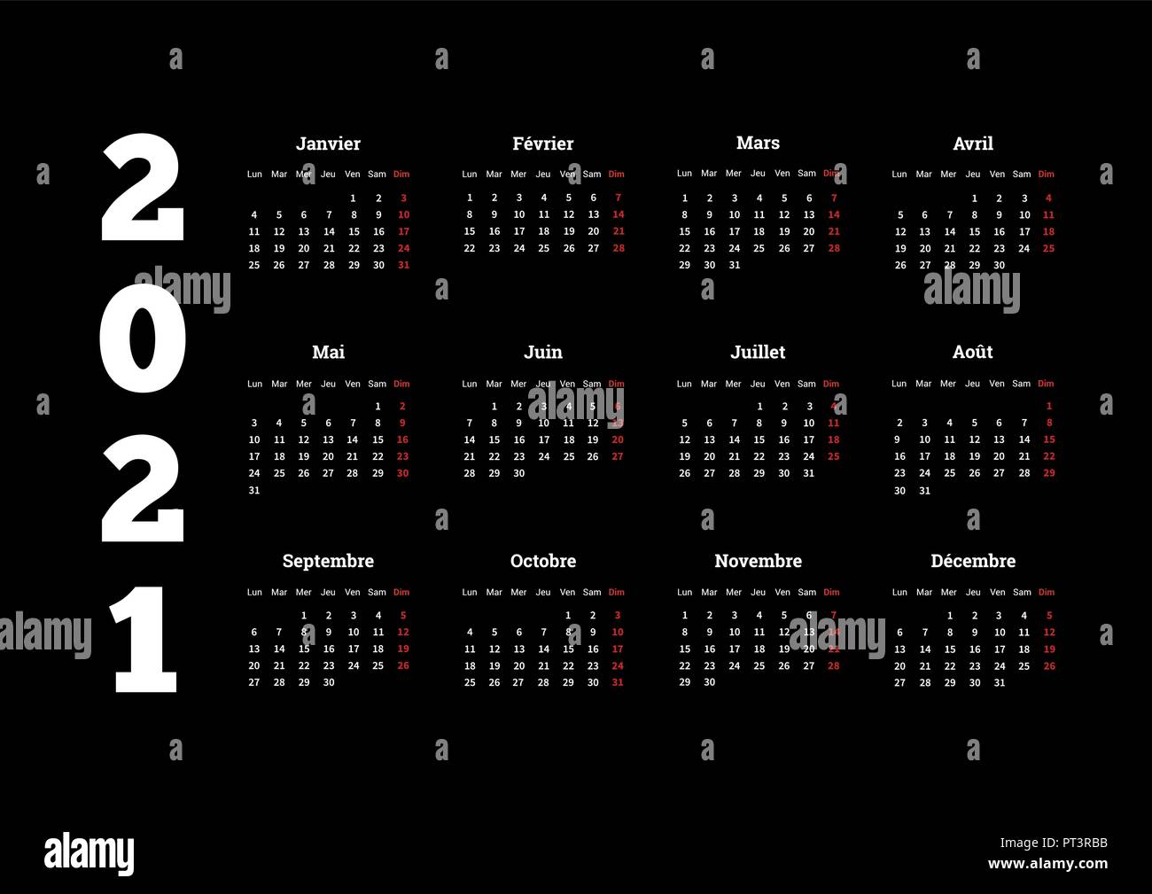 2021 year simple calendar on french language on black Stock Vector ... 2021 year simple calendar on french language on black Stock Vector ...
