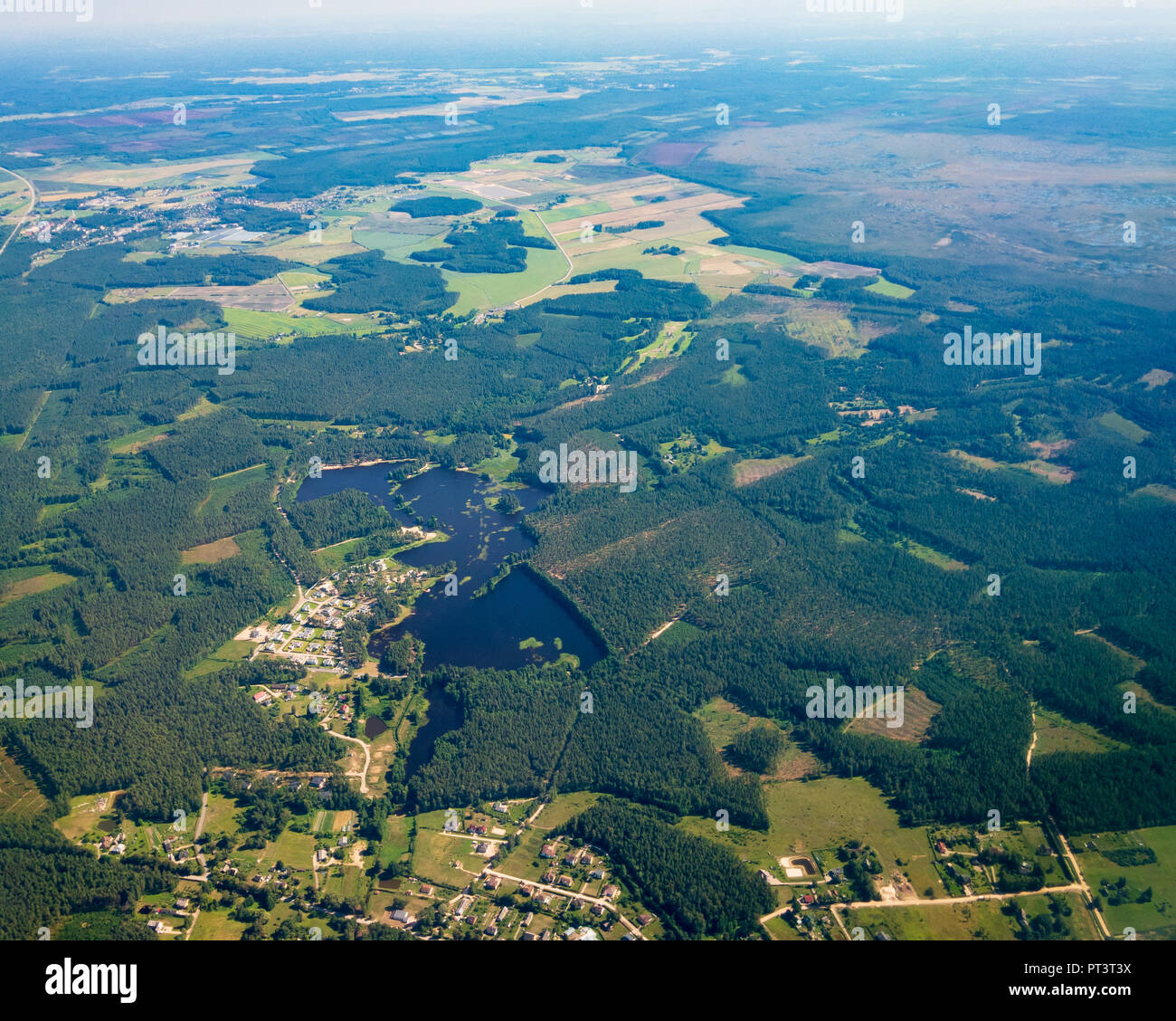 Top aerial view of a country side with small villages in Latvia Stock ...