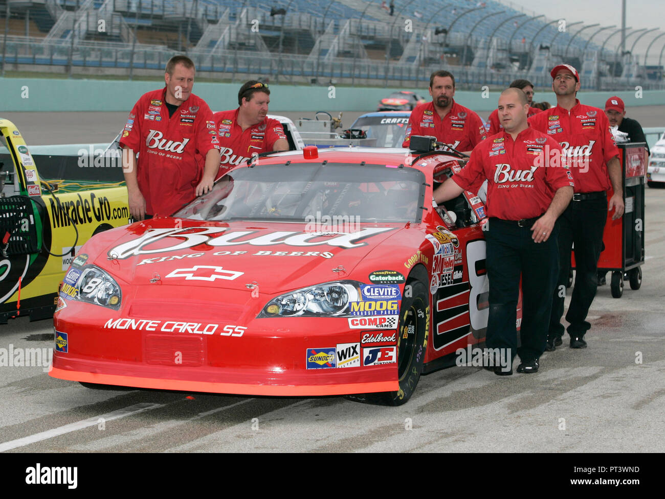 Dale Earnhardt Jr has his car pushed to the line for his qualifying run ...