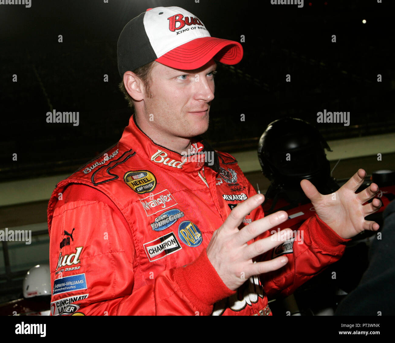 Dale Earnhardt Jr waits on pit road as the Nascar Busch Ford 300 is set ...