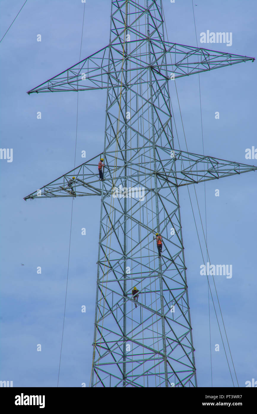 Electric tower work Stock Photo - Alamy