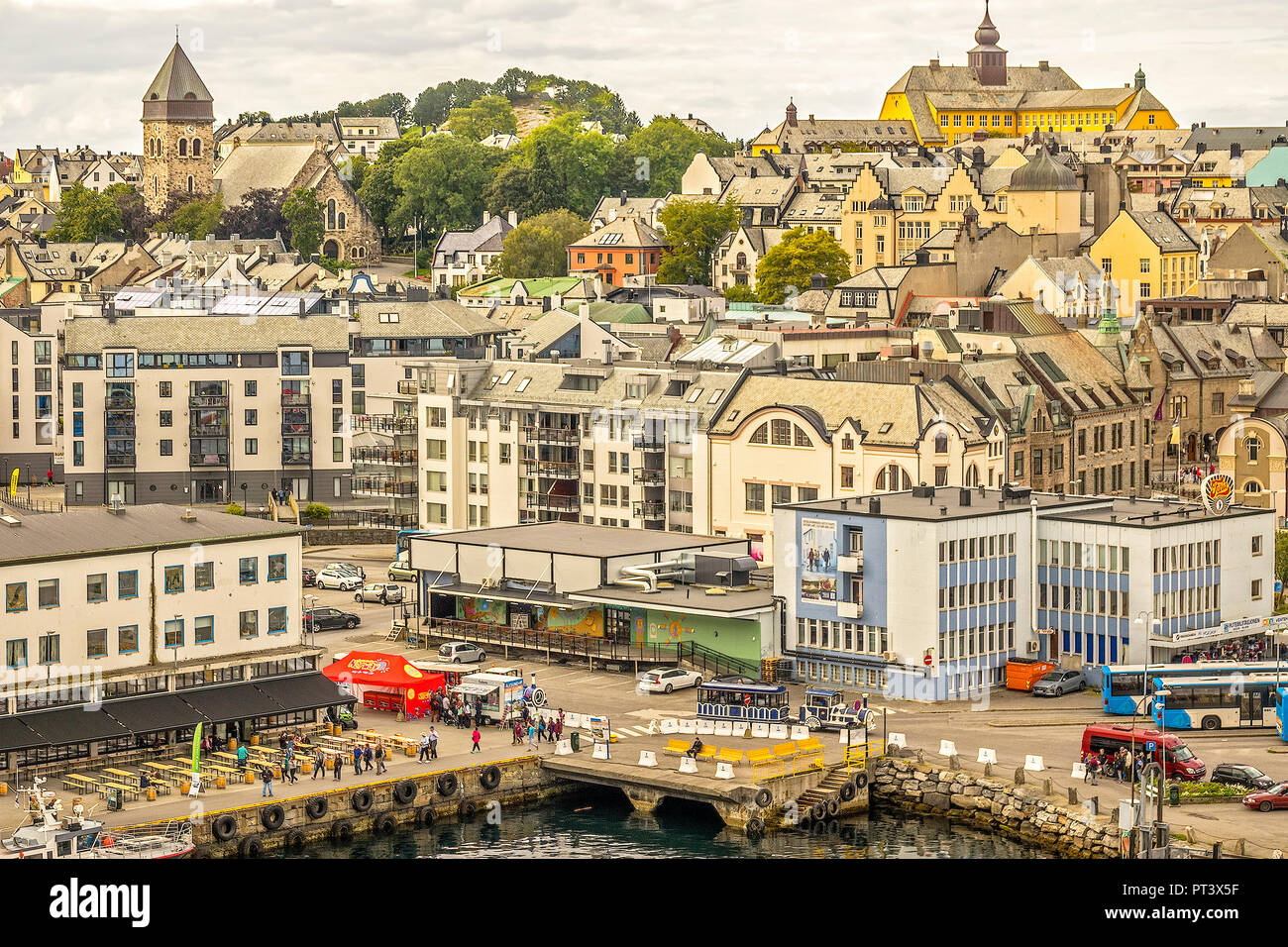 Town Of Alesund Showing Church and School Norway Stock Photo - Alamy