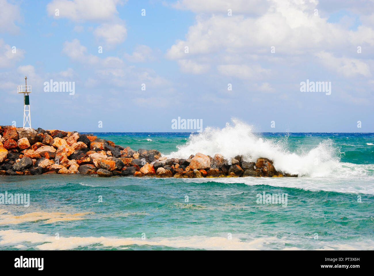 breaking wave at the coast of Sisi, a village on Crete in Greece Stock ...