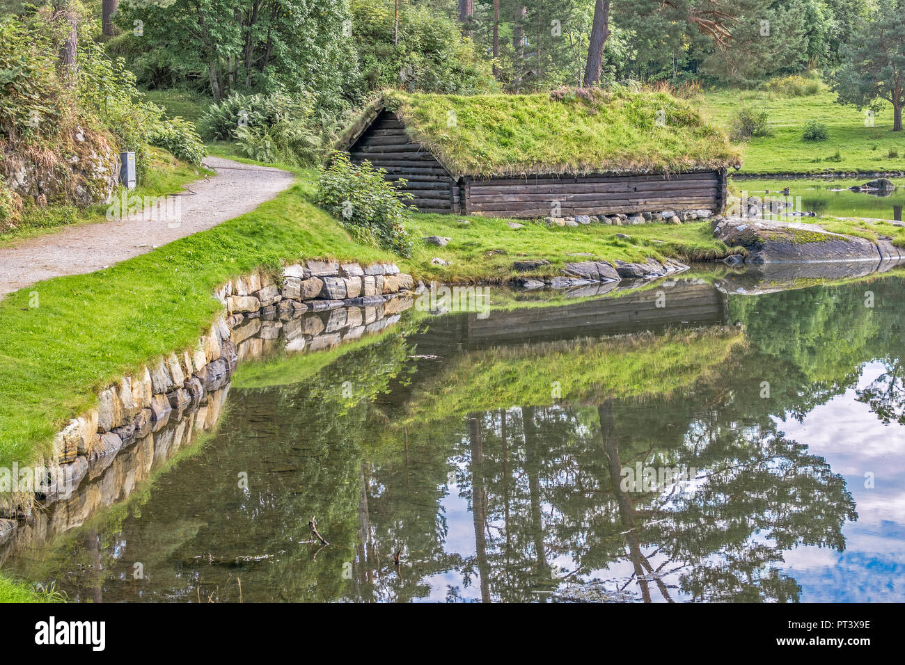 Wooden Building with Turf Roof, Sunnmore Museum, Alesund, Norway Stock ...