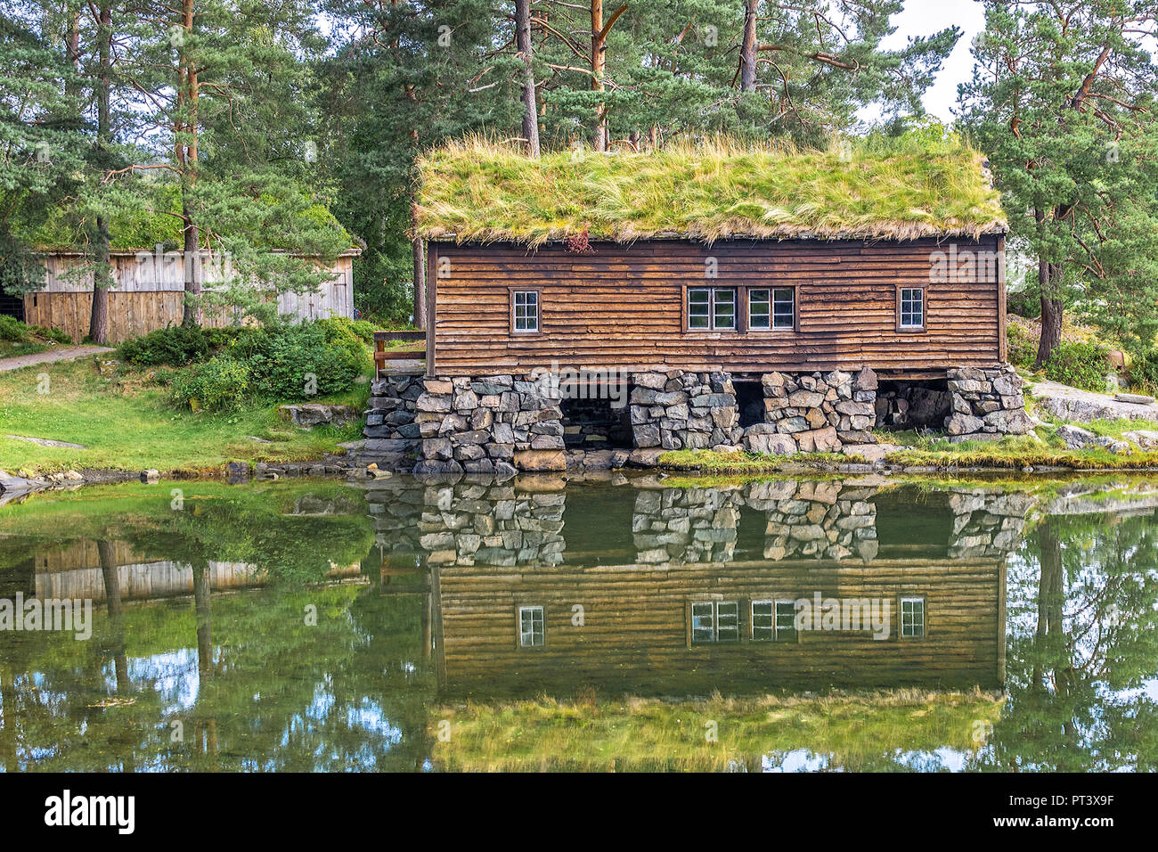 Wooden Building with Turf Roof, Sunnmore Museum, Alesund, Norway Stock ...