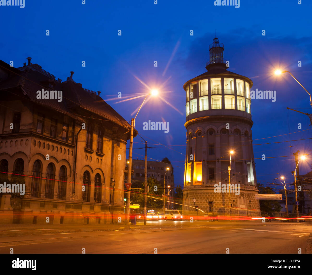 old watch tower in Bucharest city, night view Stock Photo - Alamy