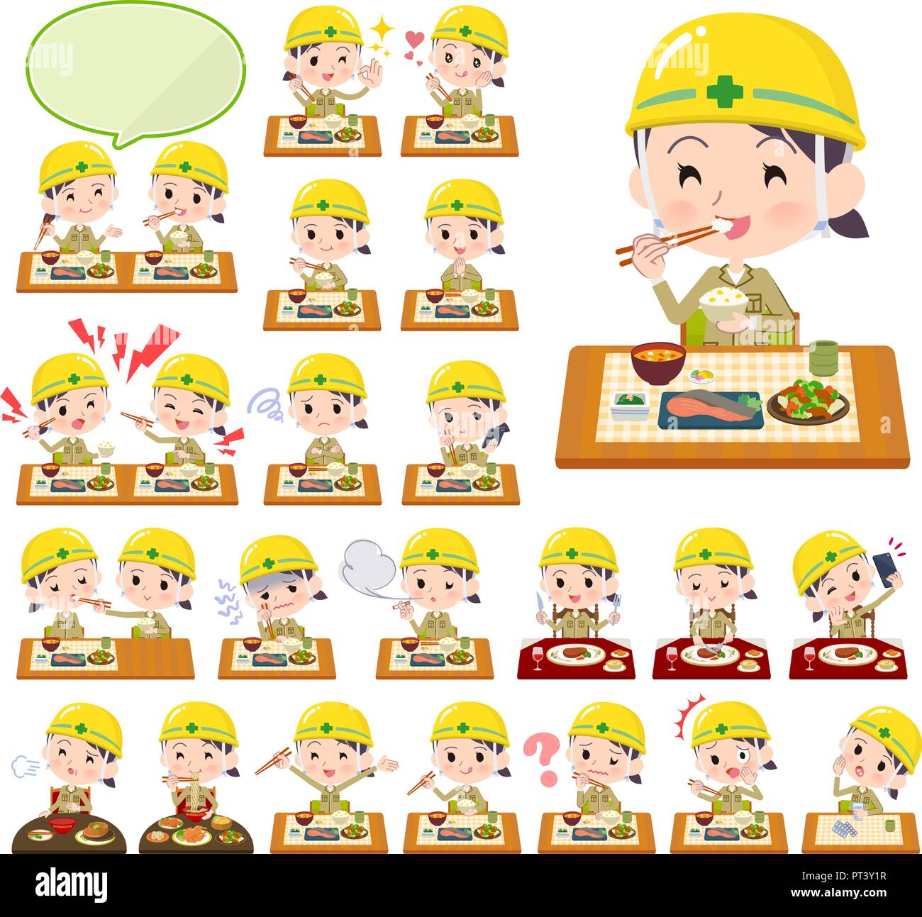 A set of working women about meals.Japanese and Chinese cuisine ...