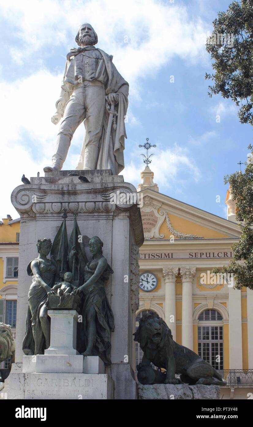 NICE, FRANCE - APRIL 23 2017: Garibaldi statue in Nice, with the ...