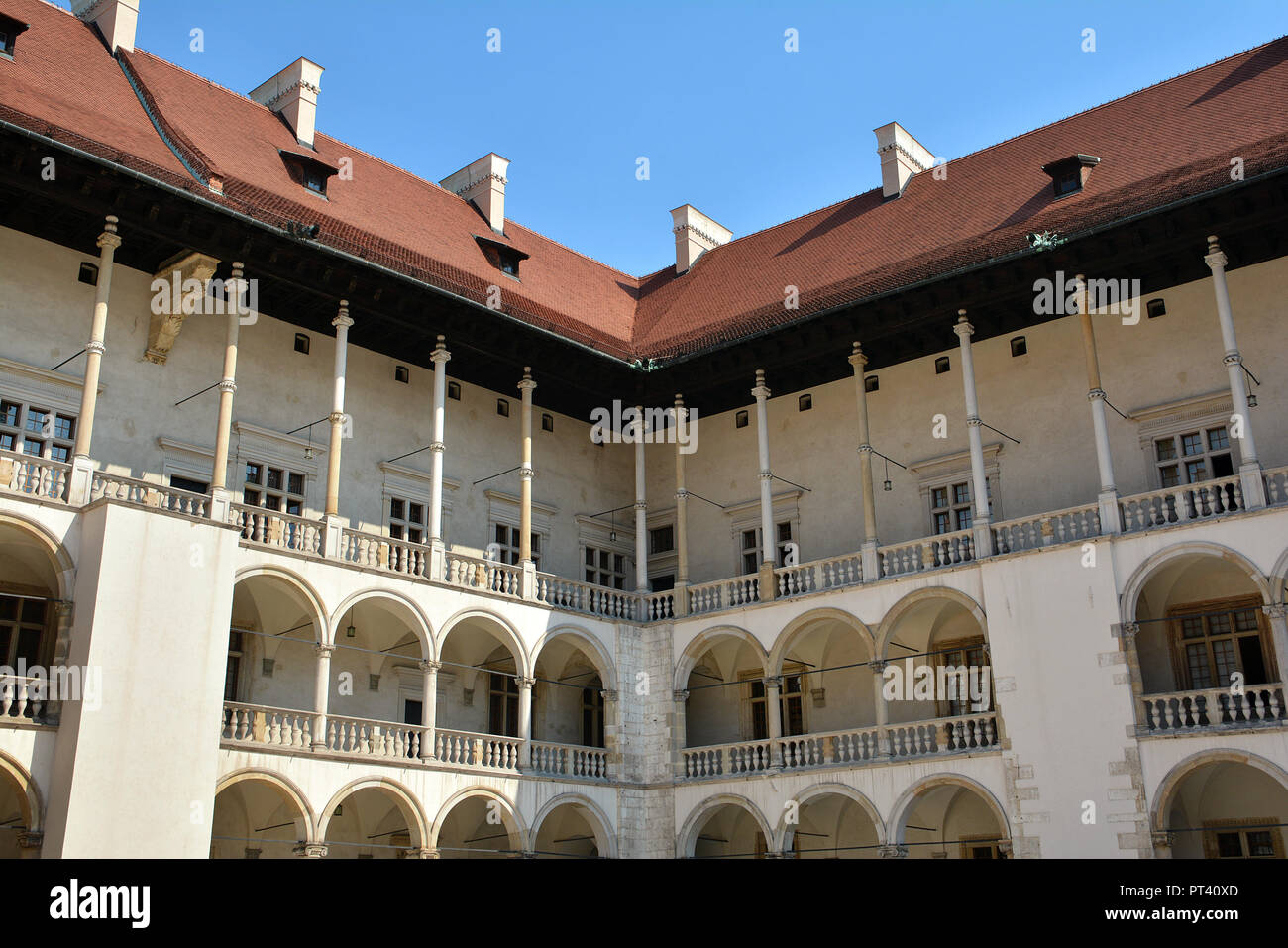 Exterior building architecture in the courtyard of of Wawel Royal ...
