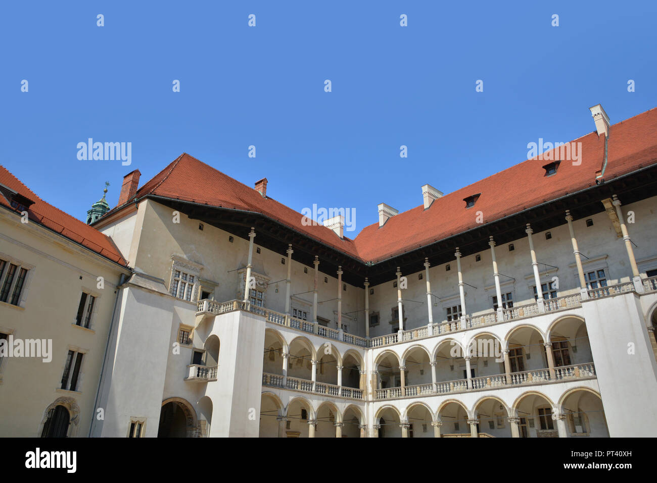 Exterior building architecture in the courtyard of of Wawel Royal ...