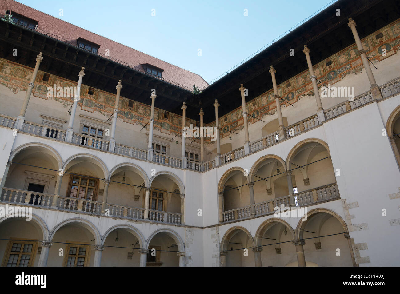 Exterior building architecture in the courtyard of of Wawel Royal ...