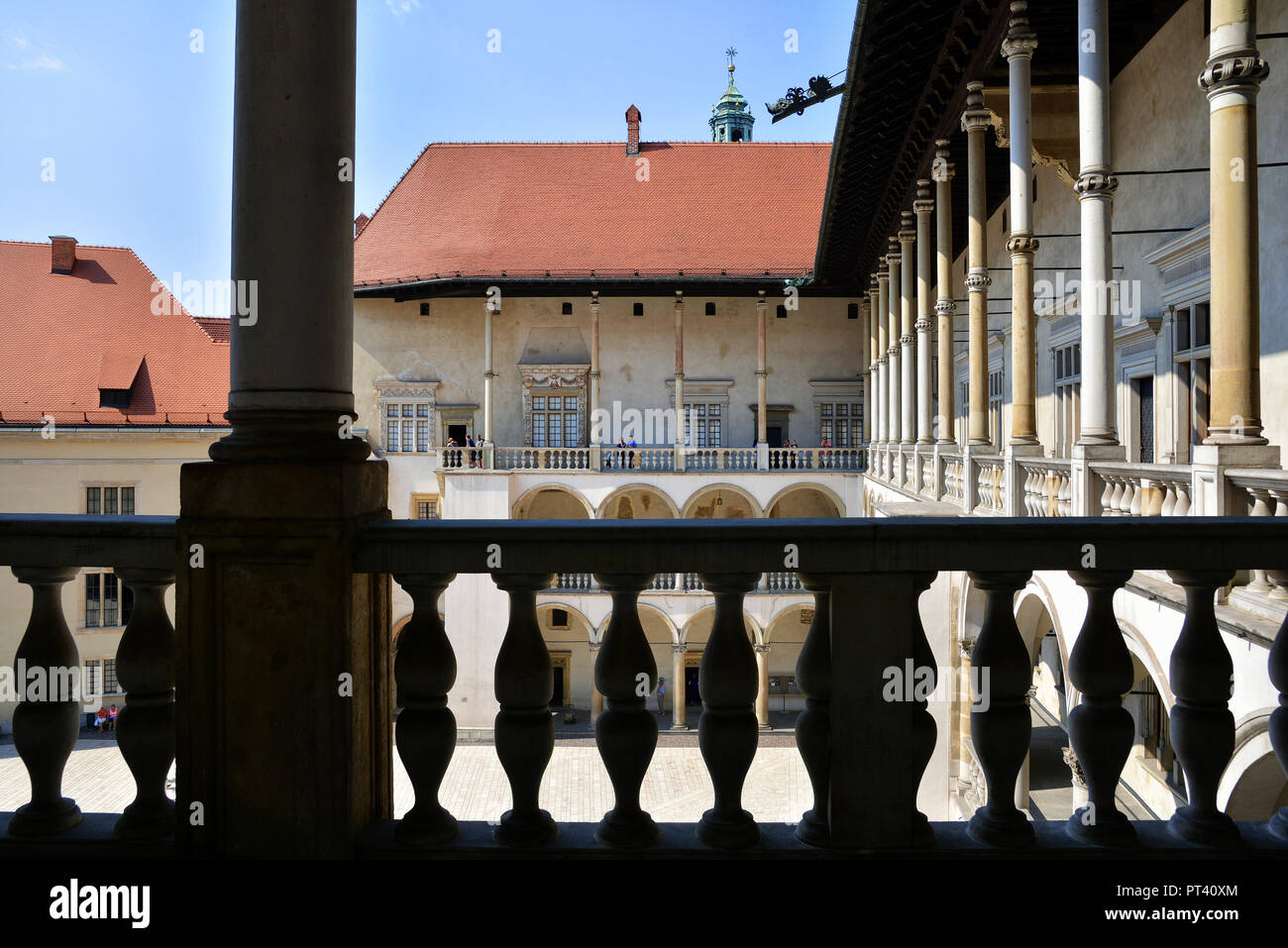 Exterior building architecture in the courtyard of of Wawel Royal ...