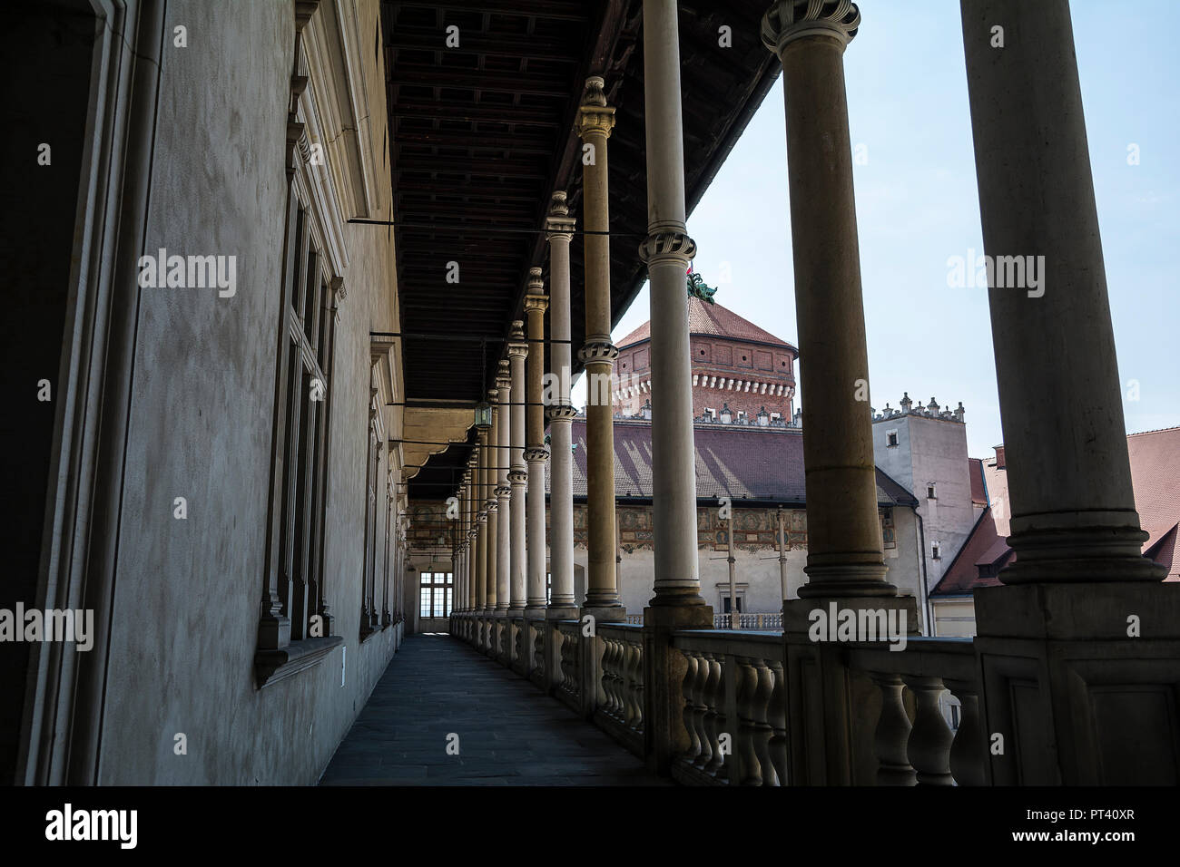 Exterior building architecture in the courtyard of of Wawel Royal ...