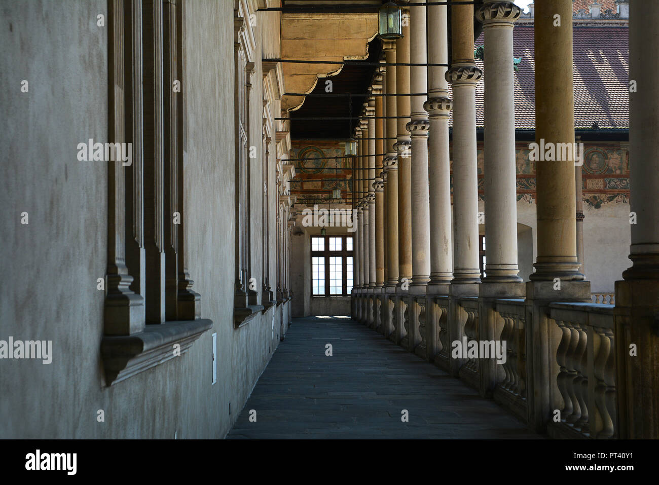 Exterior building architecture in the courtyard of of Wawel Royal ...