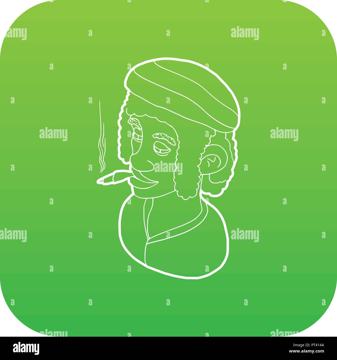 Rastafarian man wearing headband and smoking icon green vector Stock ...