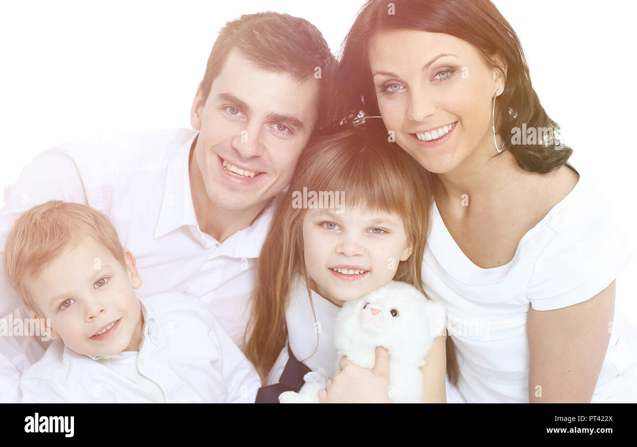 Beautiful happy family - isolated over a white background Stock Photo ...