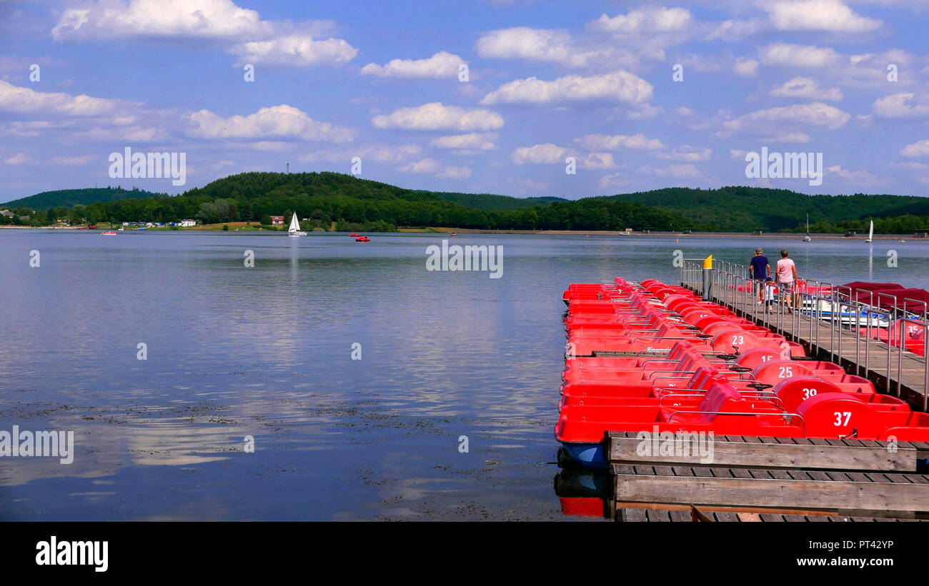 Boat mooring at the Bostal lake at Nohfelden, Saarland, Germany Stock ...