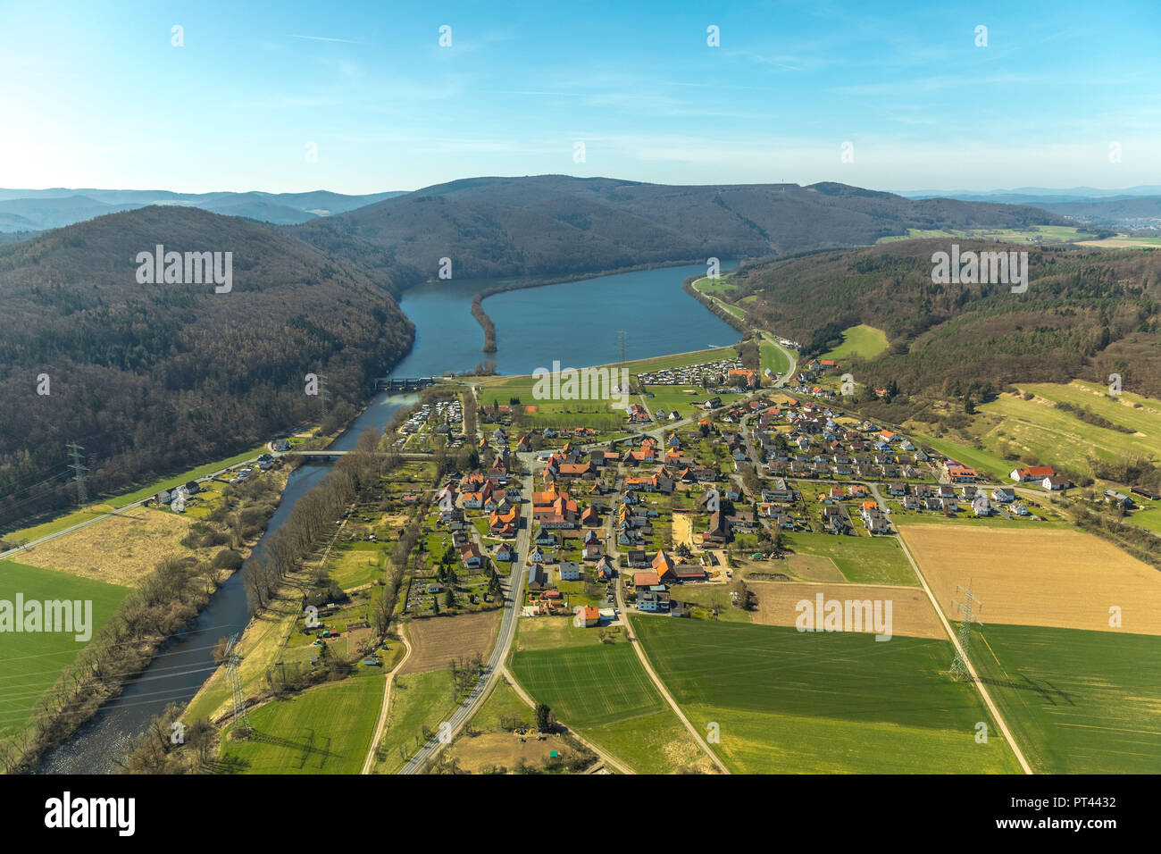 Affolderner See and village Affoldern in Edertal, Waldeck-Frankenberg ...