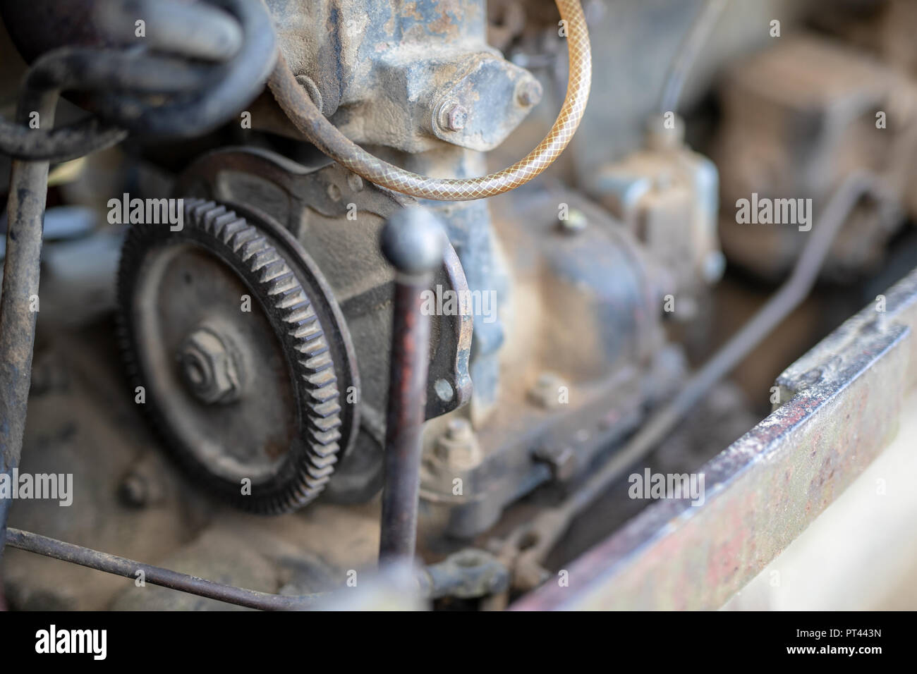 Old diesel engine. The interior of an unused engine. Place - a ...