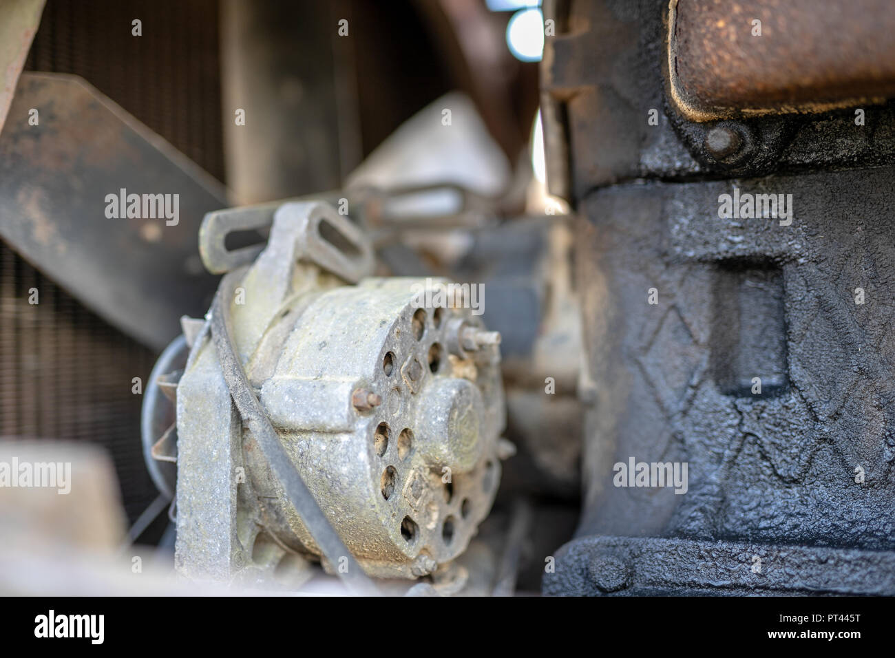 Old diesel engine. The interior of an unused engine. Place - a ...