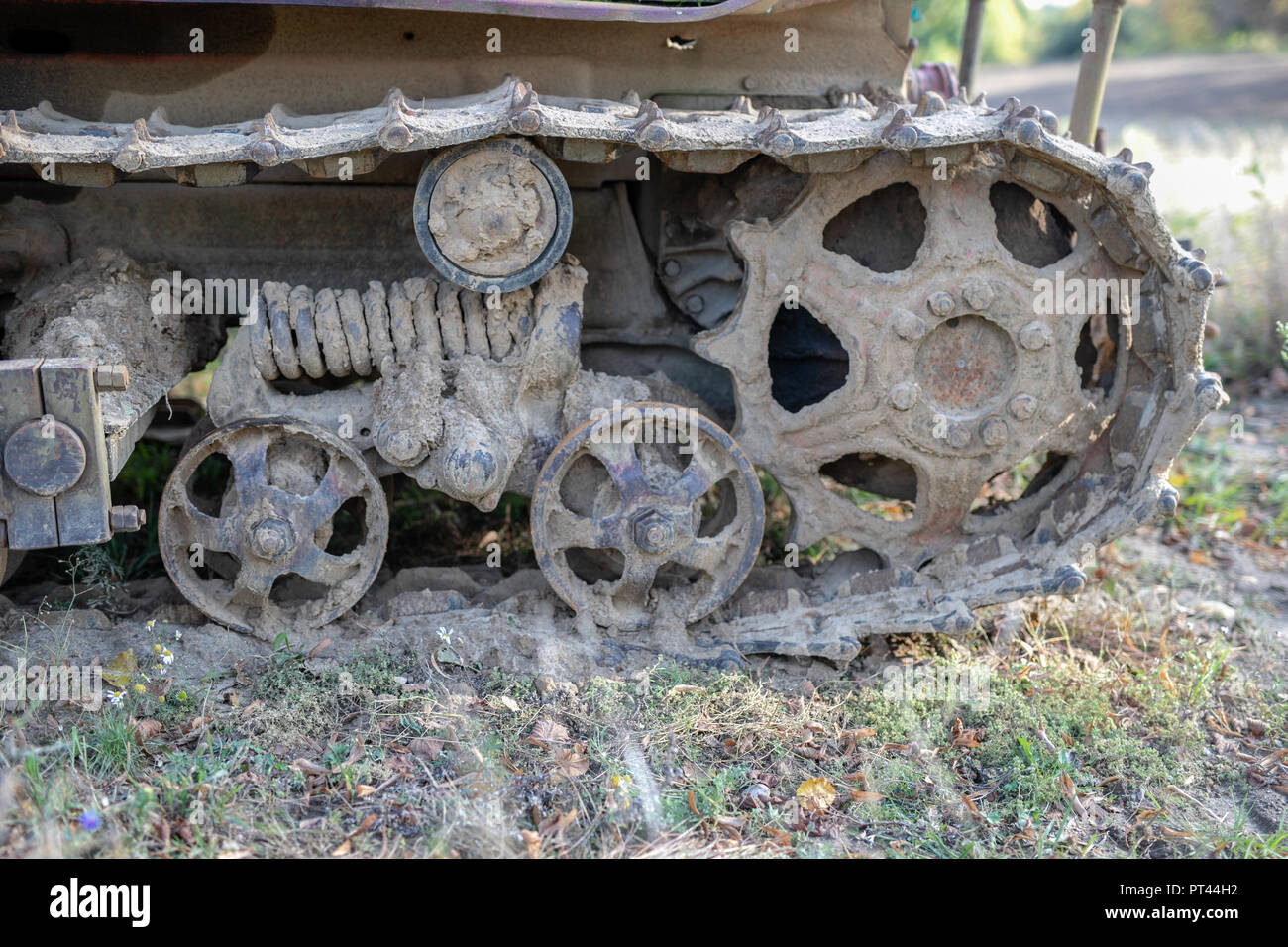 An old bulldozer for leveling the ground. Equipment for earthworks on a ...