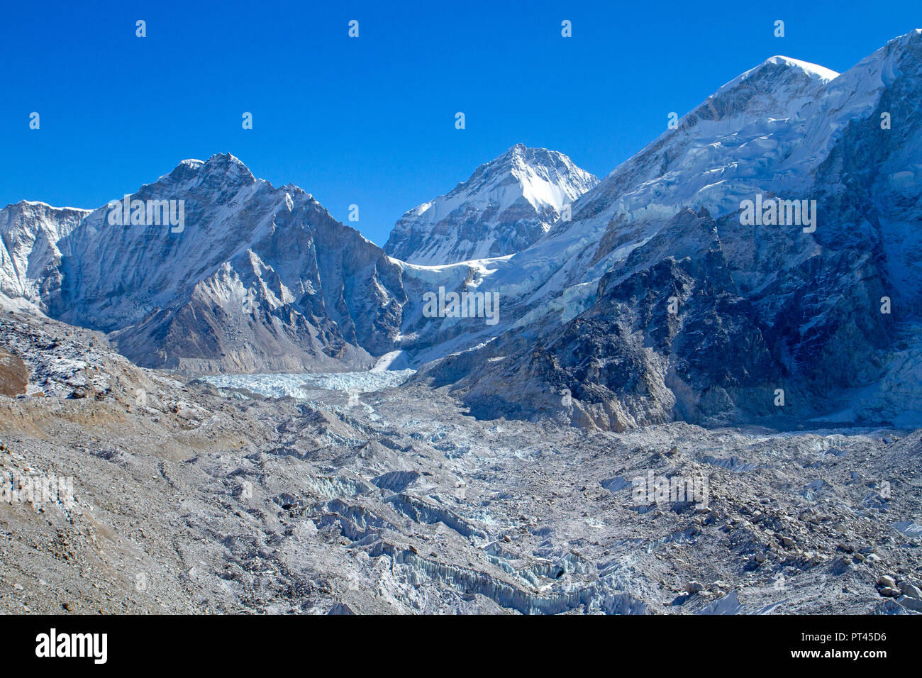 View along the Khumbu Glacier towards Everest Base Camp Stock Photo - Alamy